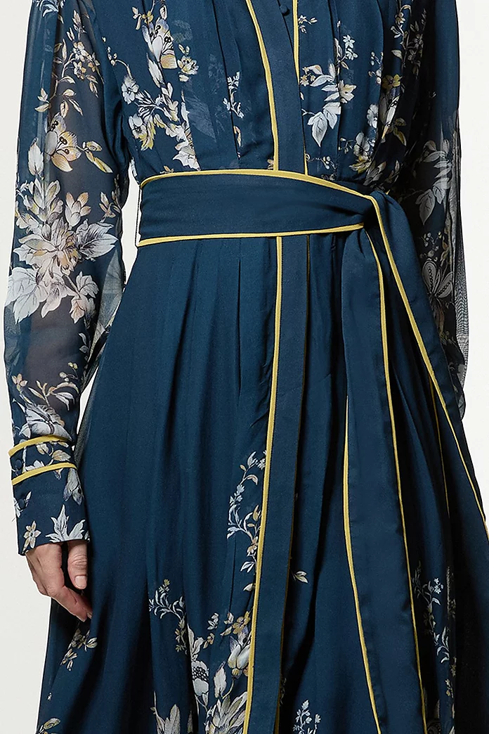 Border Print Viscose Piped Woven Shirt Balloon Sleeve Maxi Border Print Viscose Piped Woven Shirt Balloon Sleeve Maxi